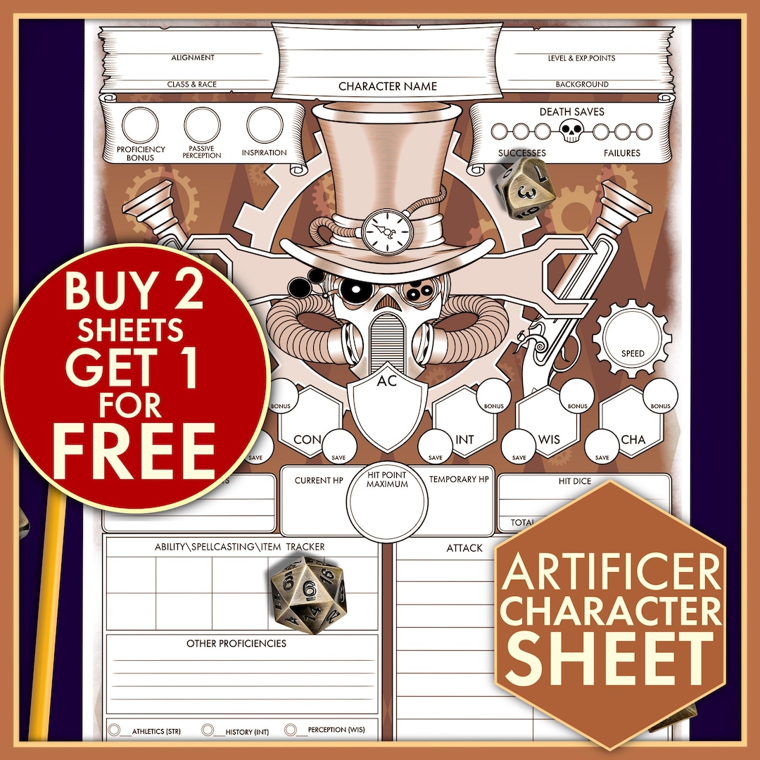 DND 5e Artificer Character Sheet | PDF D&D Sheets for Dungeons and Dragons 5th Edition - Etsy UK