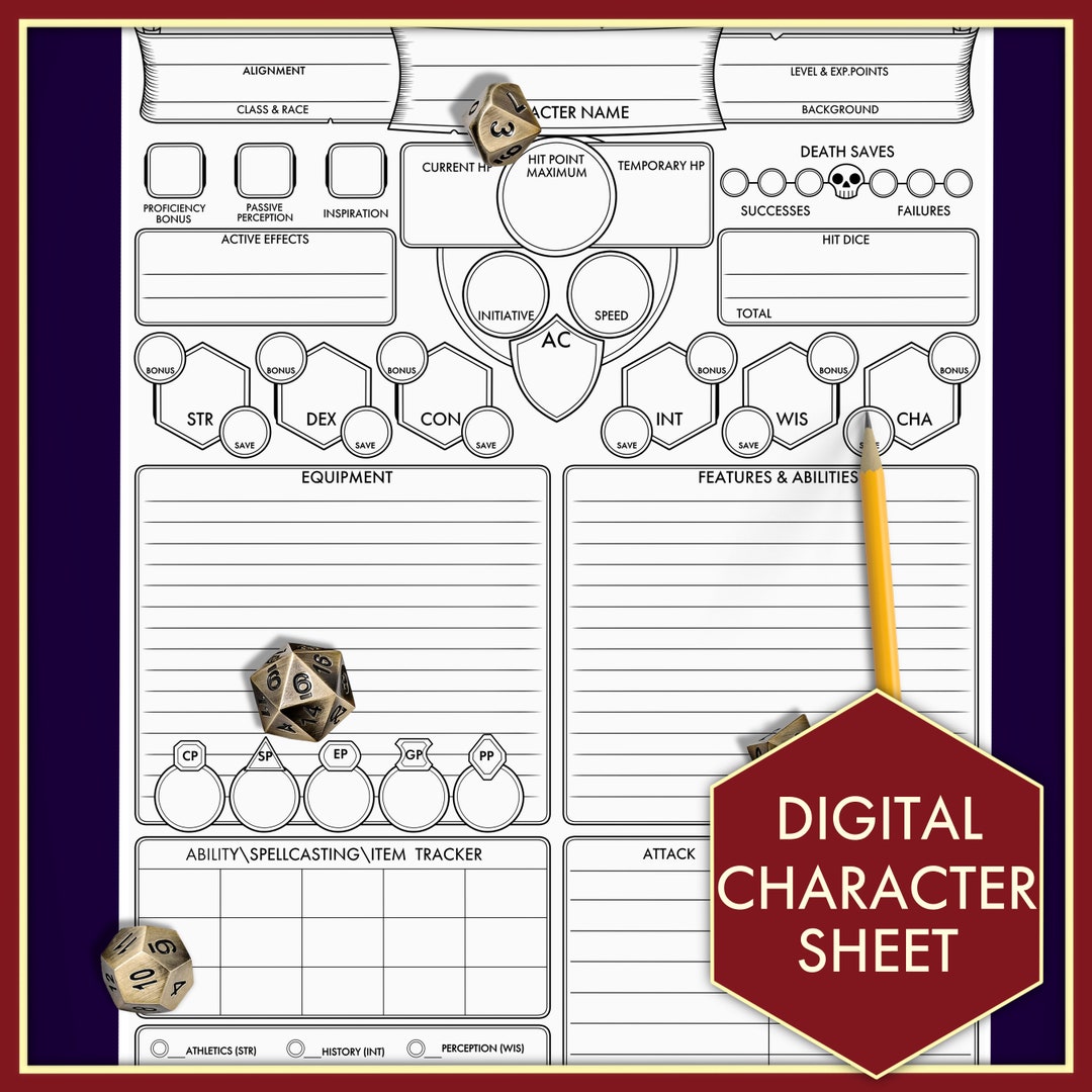 Сonvenient DND 5E Character Sheet D&D Sheet PDF for Dungeons and Dragons 5th Edition - Etsy