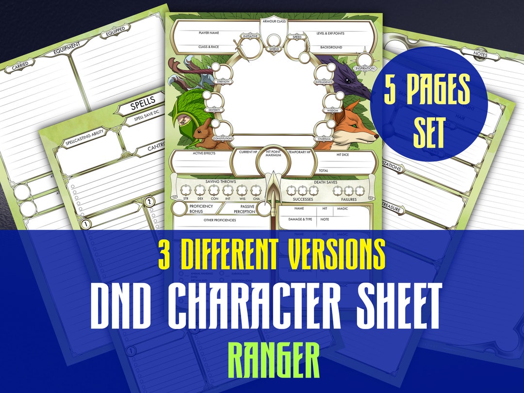 D&D 5E RANGER Character Sheets DND Sheet PDF for Dungeons and Dragons 5th Edition - Etsy Portugal
