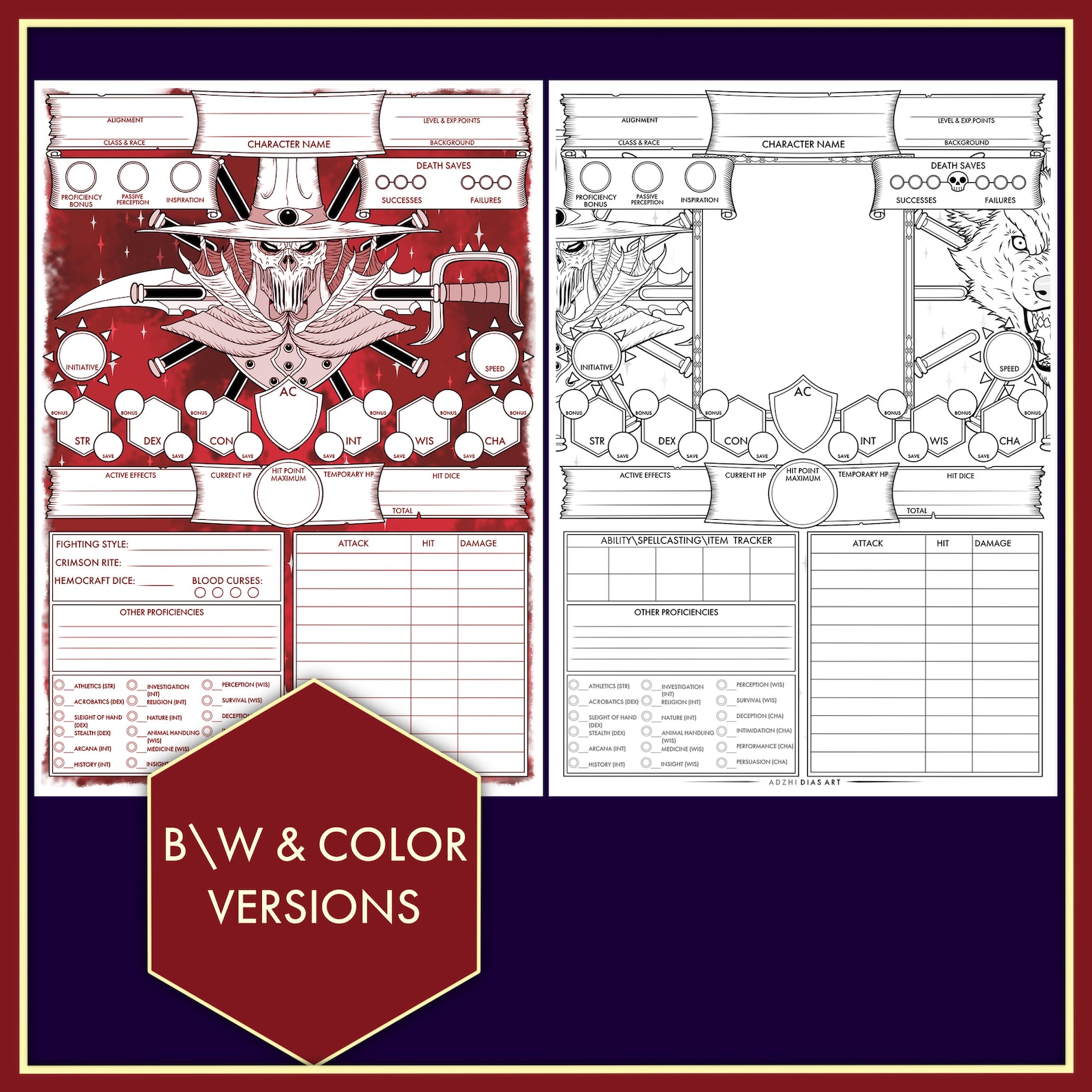 Blood Hunter Character Sheet - D&D 5E RPG, DM GM Tools (pdf) - Etsy