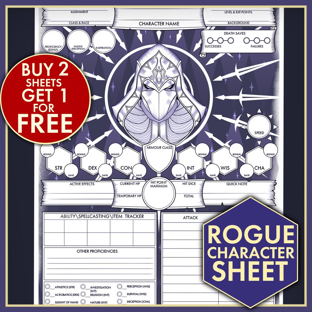 Rogue Class Character DND 5E Sheets - Etsy