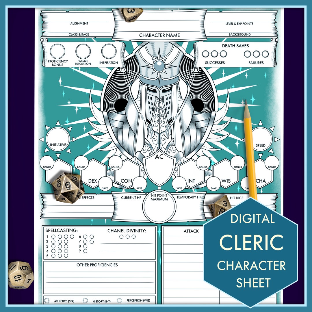 DND 5E Sheet - CLERIC Character D&D Sheets - PDF for Dungeons and ...