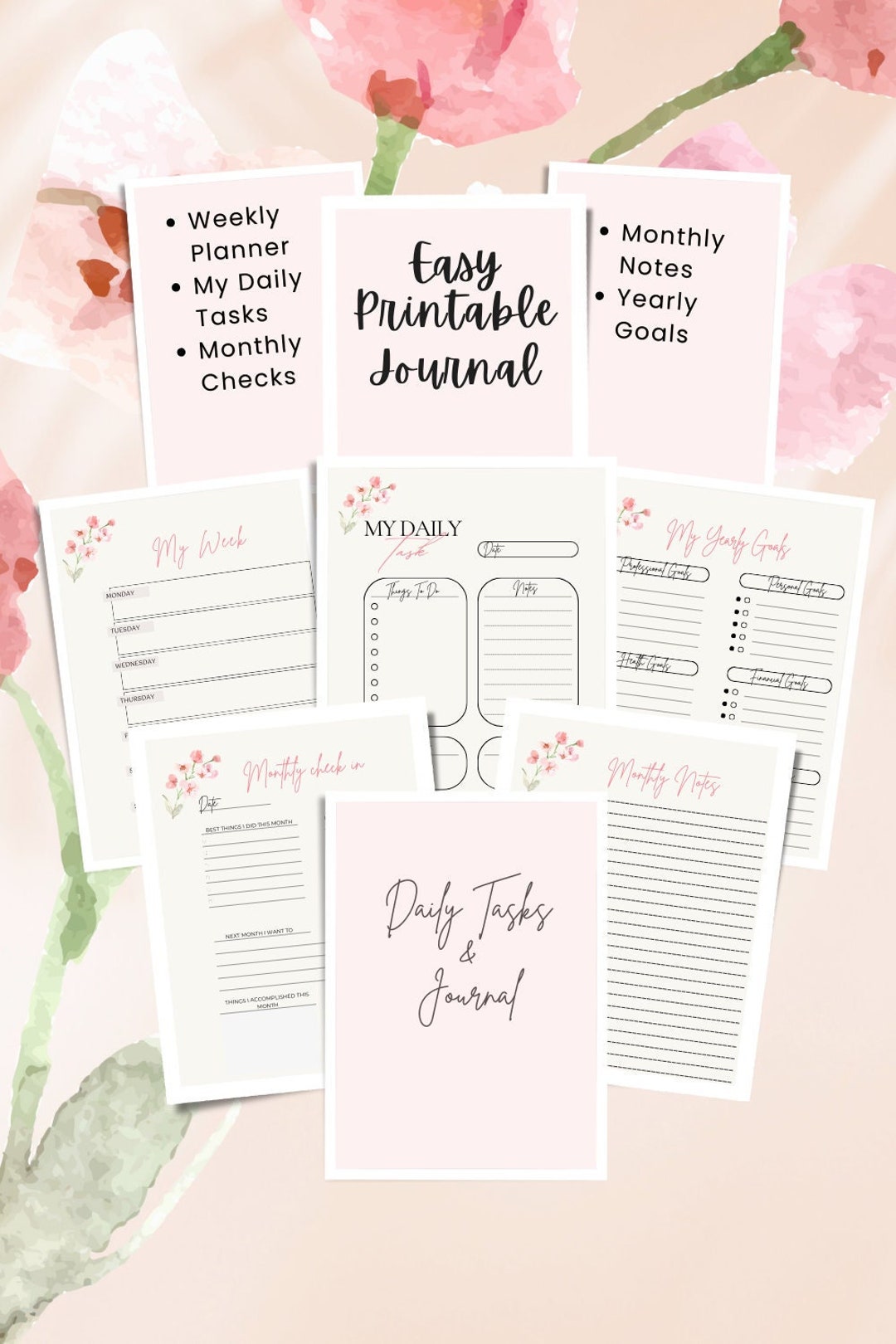 Daily Journal | Weekly Planner | Monthly Planner Printable | To-do List ...