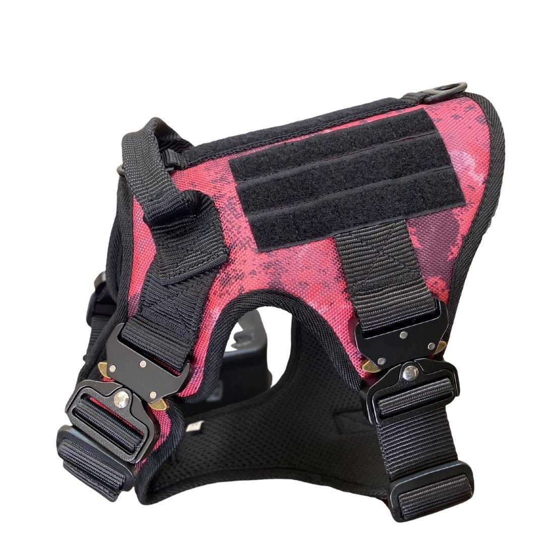 Tactical Pink Camouflage Dog Harness Vest With 3 Metal Clips, 4 Metal ...
