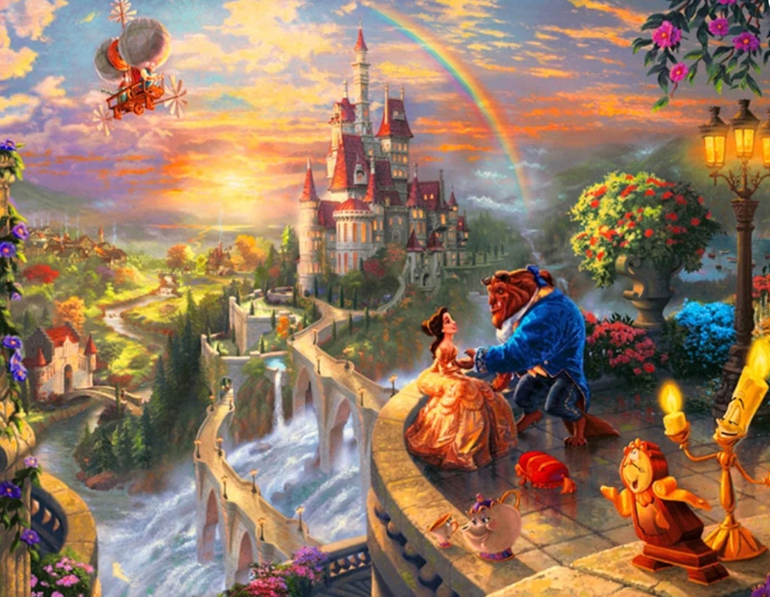 Disney Thomas Kinkade Beauty and the Beast Panel Cotton Fabric - Etsy UK