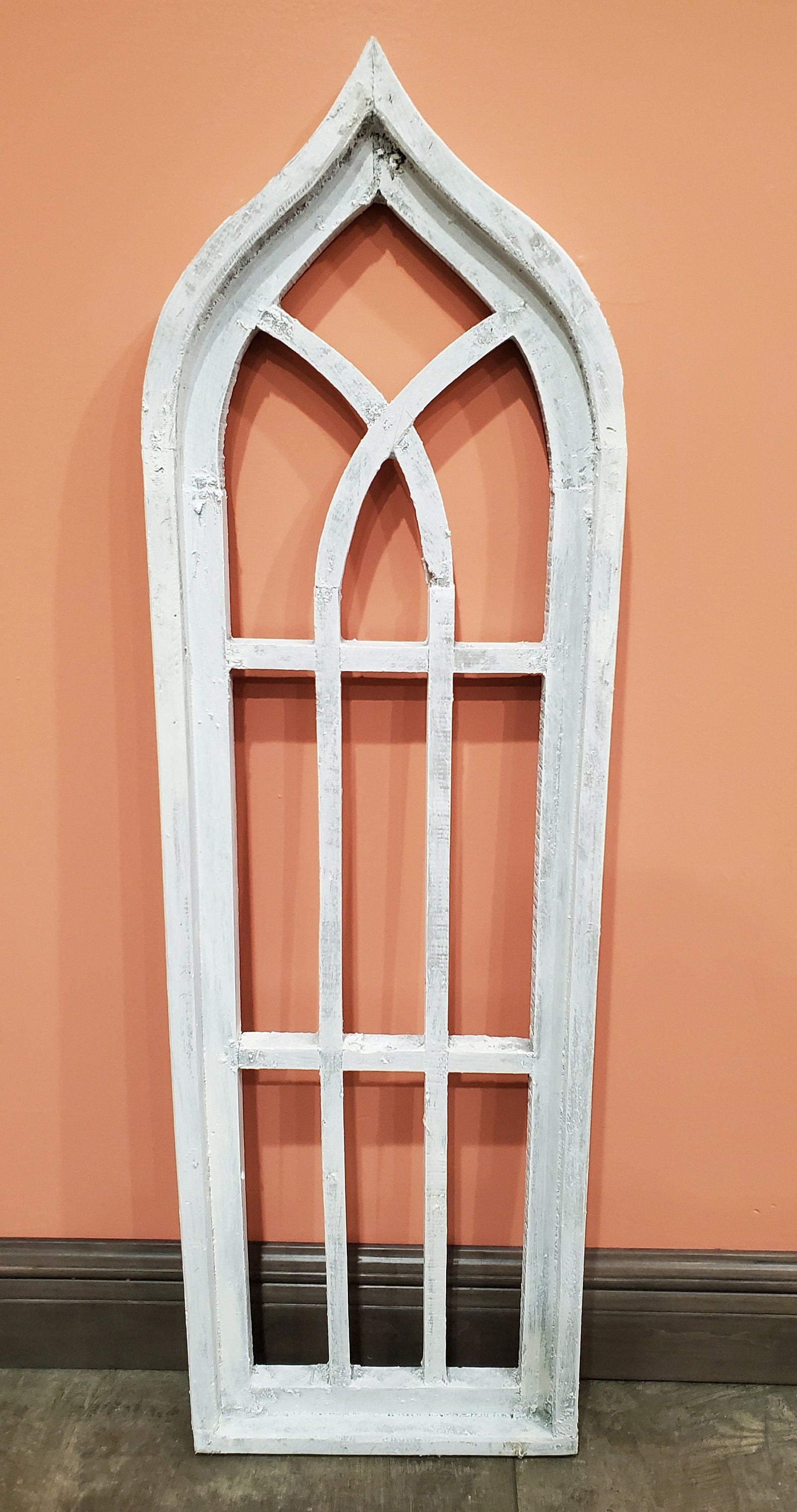 Rustic White Wood Arch: Pointy Top Distressed Window Replica - Etsy