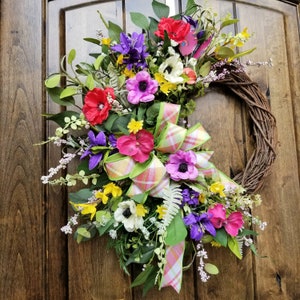 Spring Mixed Floral Grapevine Wreath for Front Door, Bright Colored ...