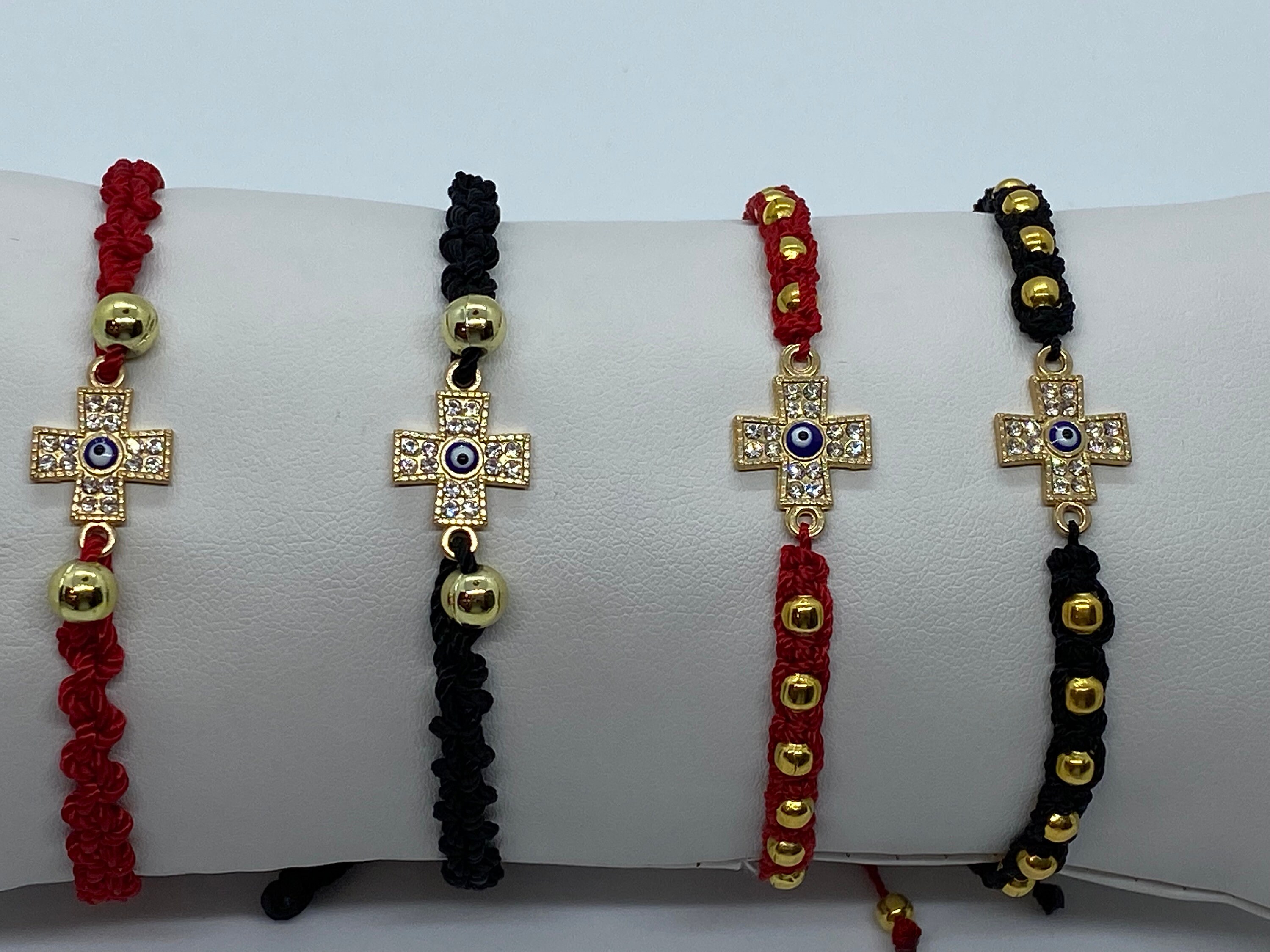 Gold Rhinestone Cross / Evil Eye Cross Bracelets Nylon Woven - Etsy