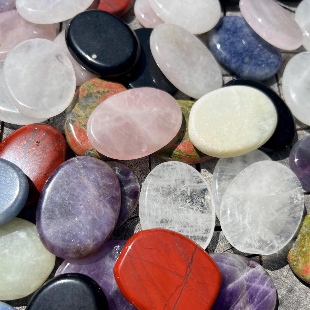 Natural Flat Crystal Worry Stone Polished Healing Crystal Protection ...