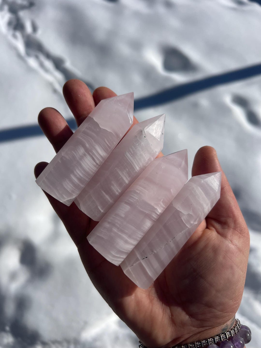 UV Reactive Natural Mangano Calcite Tower, Light Pink Calcite, Pink ...