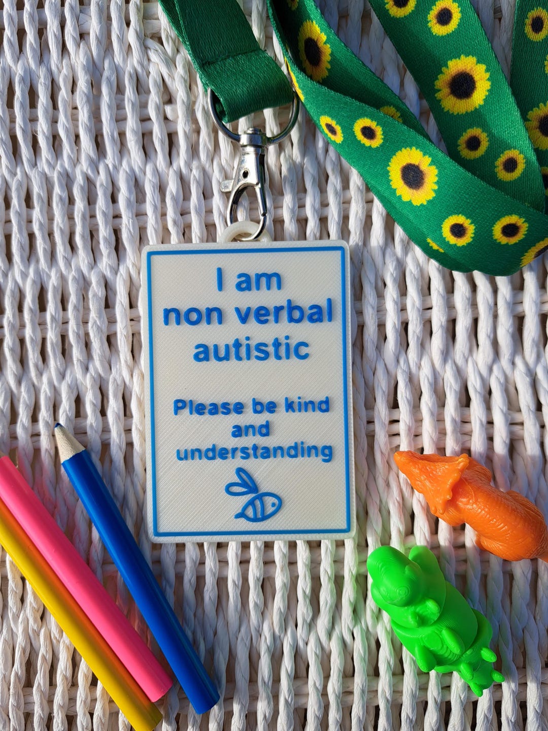 Autism ID Tag - I Am Non Verbal Autistic - Custom Keychain - 6 Colors ...