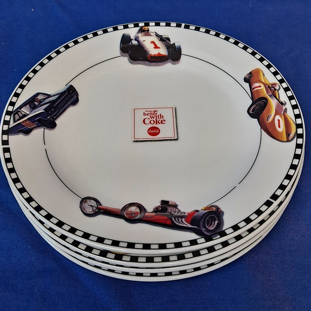 Lot 4 Sakura COCA COLA Racecar Bread & Butter PLATES Coke 7" Dessert ...