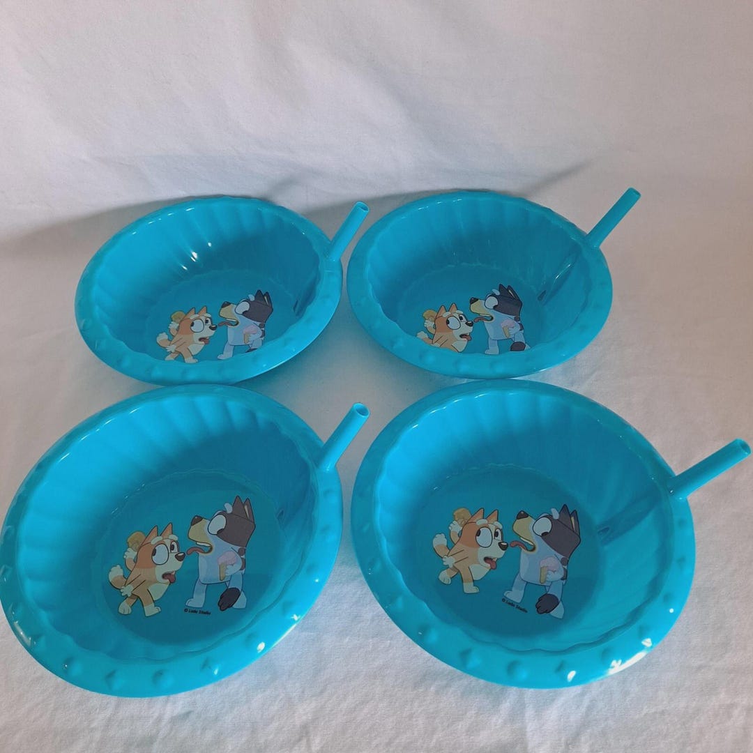 Zak Ludo Studio Lot 4 BLUEY Kids Cereal BOWLS Soup Built-in Straws ...