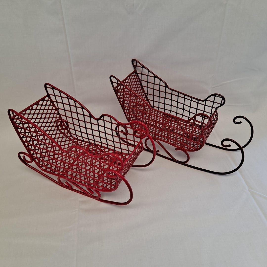 Lot 2 Red Christmas TABLETOP SANTA SLEIGH Metal Wire Decor Display ...