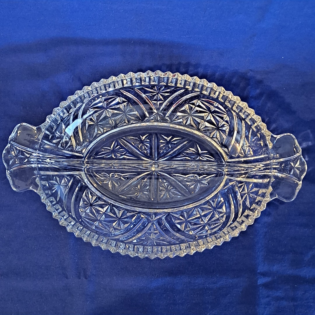 Anchor Hocking STARS and BARS 2 Part Relish DISH 10" Star Divided Plate ...