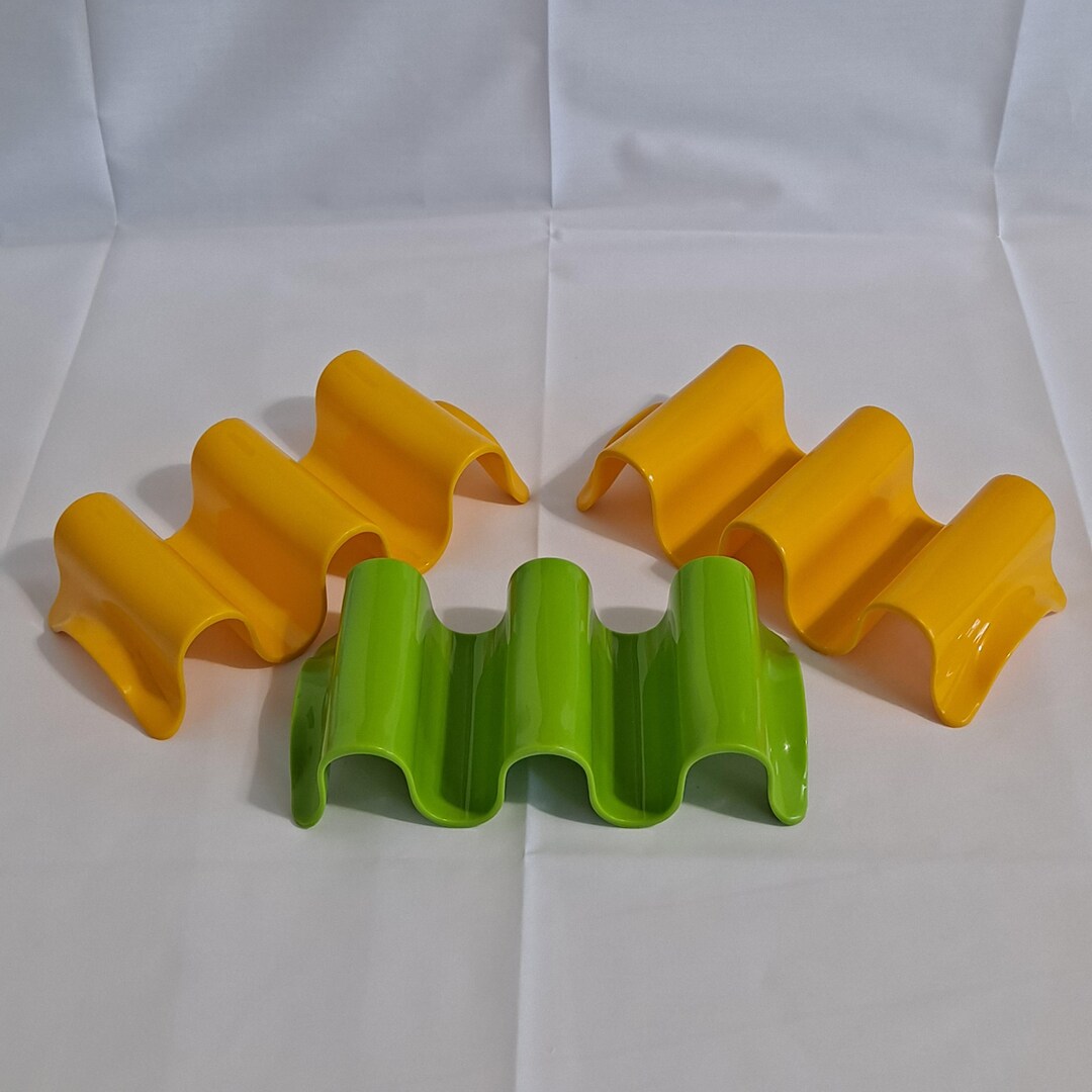 Set 3 Plastic TACO SHELL HOLDERS Carry Stand Tray Rack Holds 2 Yellow ...