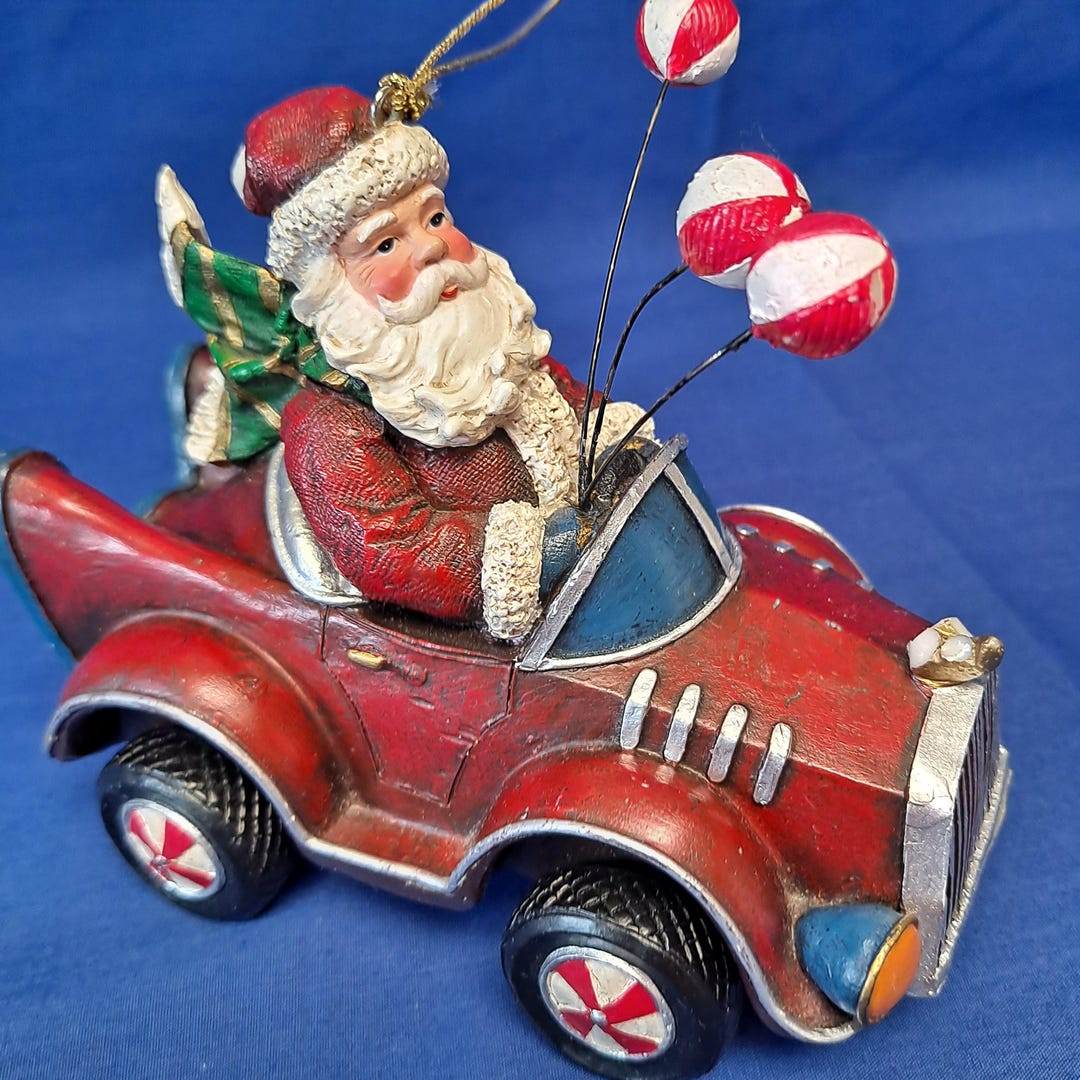 Large SANTA in a HOTROD Christmas ORNAMENT Car Convertible Hot Rod ...