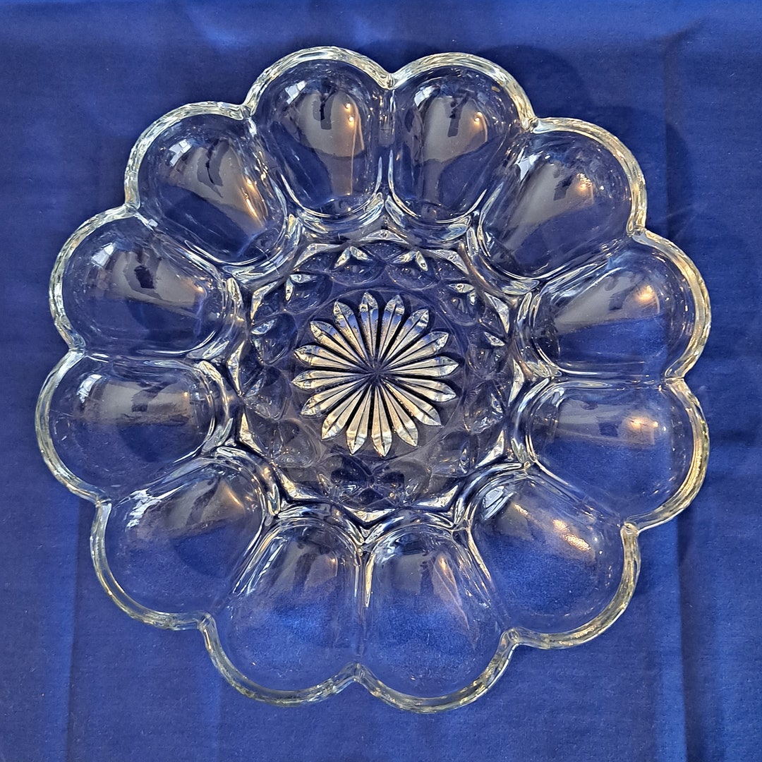 Vintage Anchor Hocking Fairfield Glass DEVILED EGG HOLDER Serving Dish ...