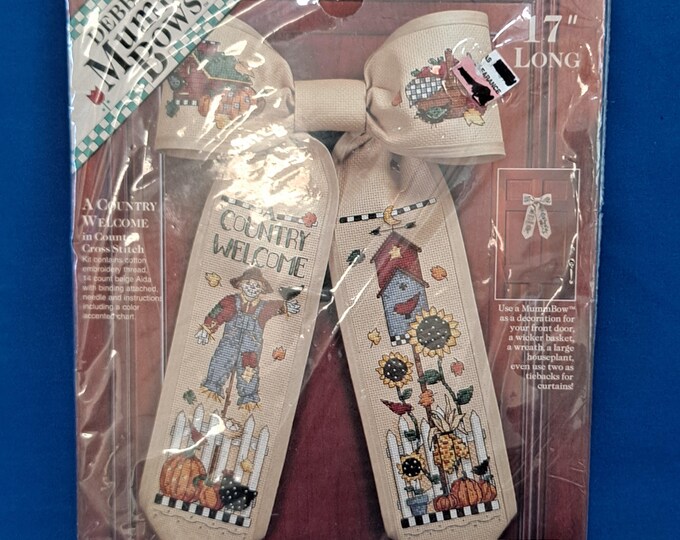 Vintage Debbie Mumm Bows A COUNTRY WELCOME Cross Stitch 17" Front Door ...