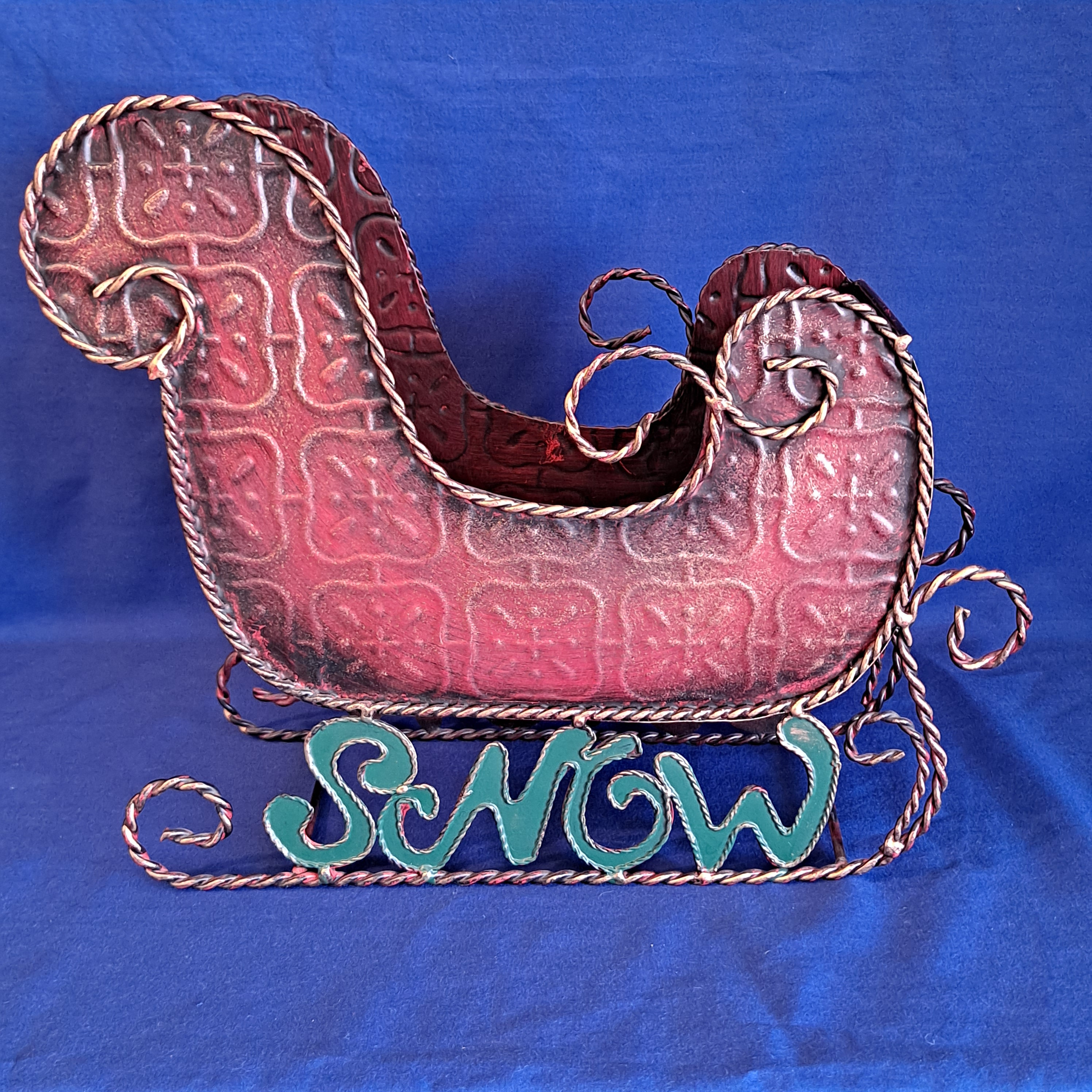 Large Red Metal Christmas TABLETOP SANTA SLEIGH Sled Table Decor Snow ...