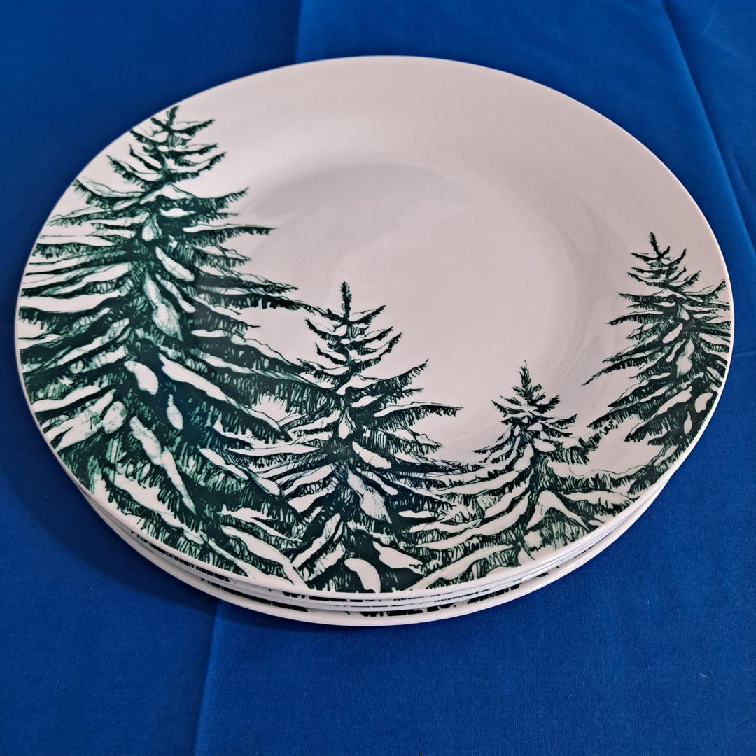 Royal Norfolk 4 WINTER WOODLAND 10 1/2" Dinner PLATES Christmas Pine ...