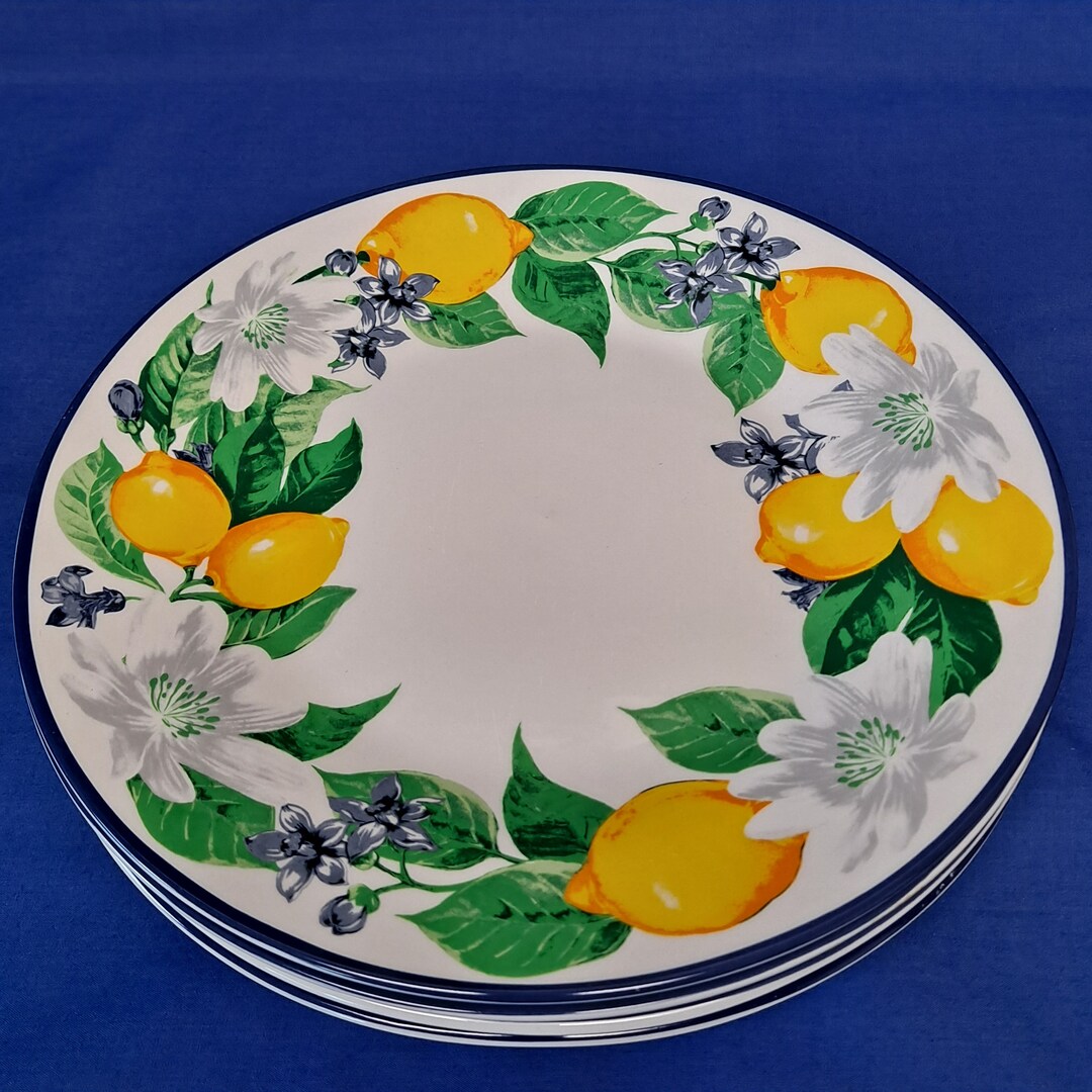 Lot 4 Royal Norfolk DINNER Plates LEMON FLORAL Ceramic Flower Salad 10 ...