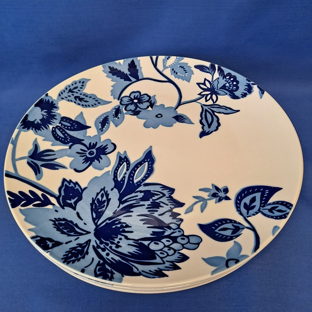 Lot 4 Royal Norfolk BLUE FLORAL Dinner PLATES 10 1/2 Flowers Stoneware ...