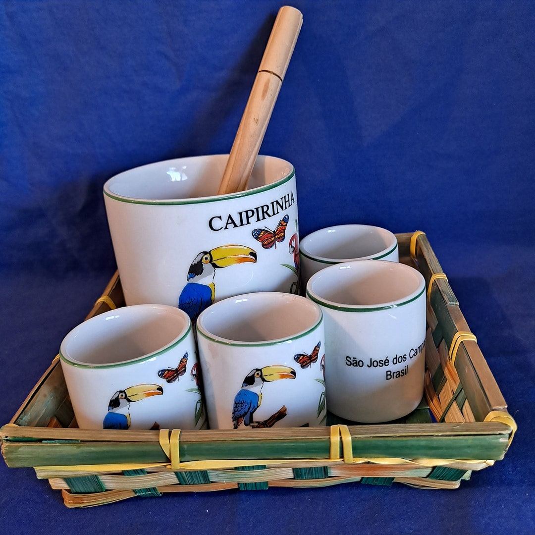 Vintage Brasilmania CAIPIRINHA Ceramic MUDDLE Mixer Cup & SHOT Glasses ...