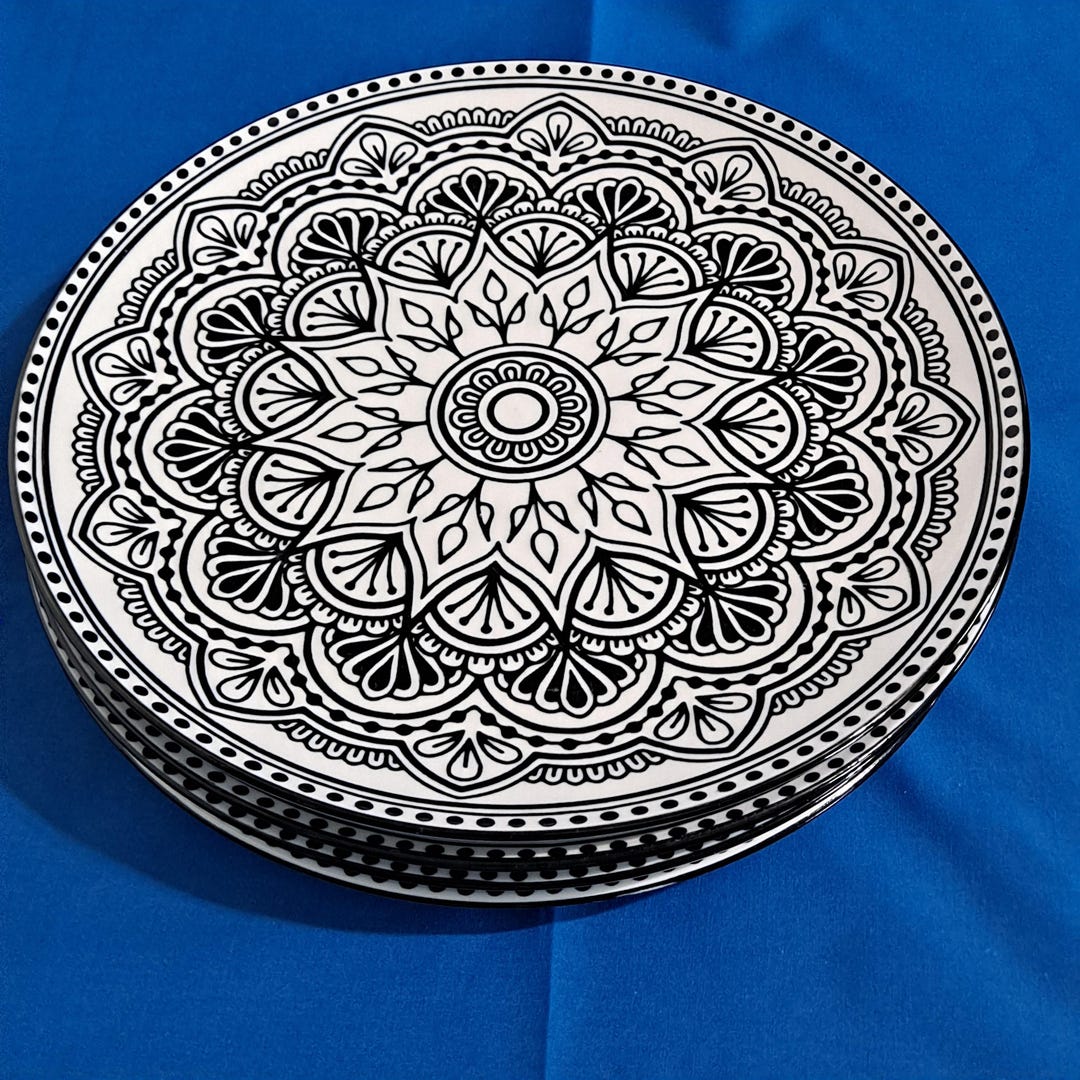 Set 4 Royal Norfolk MEDITERRANEAN 10 1/2" Dinner Plates Salad Black ...