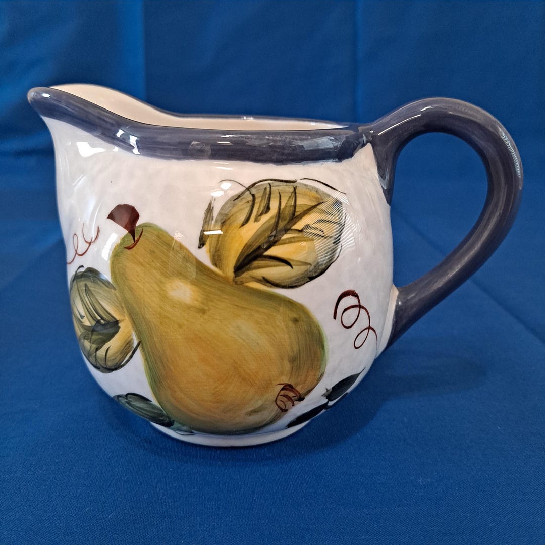 Oneida VINTAGE FRUIT Creamer 10oz Pear Plum Blue Trim Milk Pitcher Jug ...