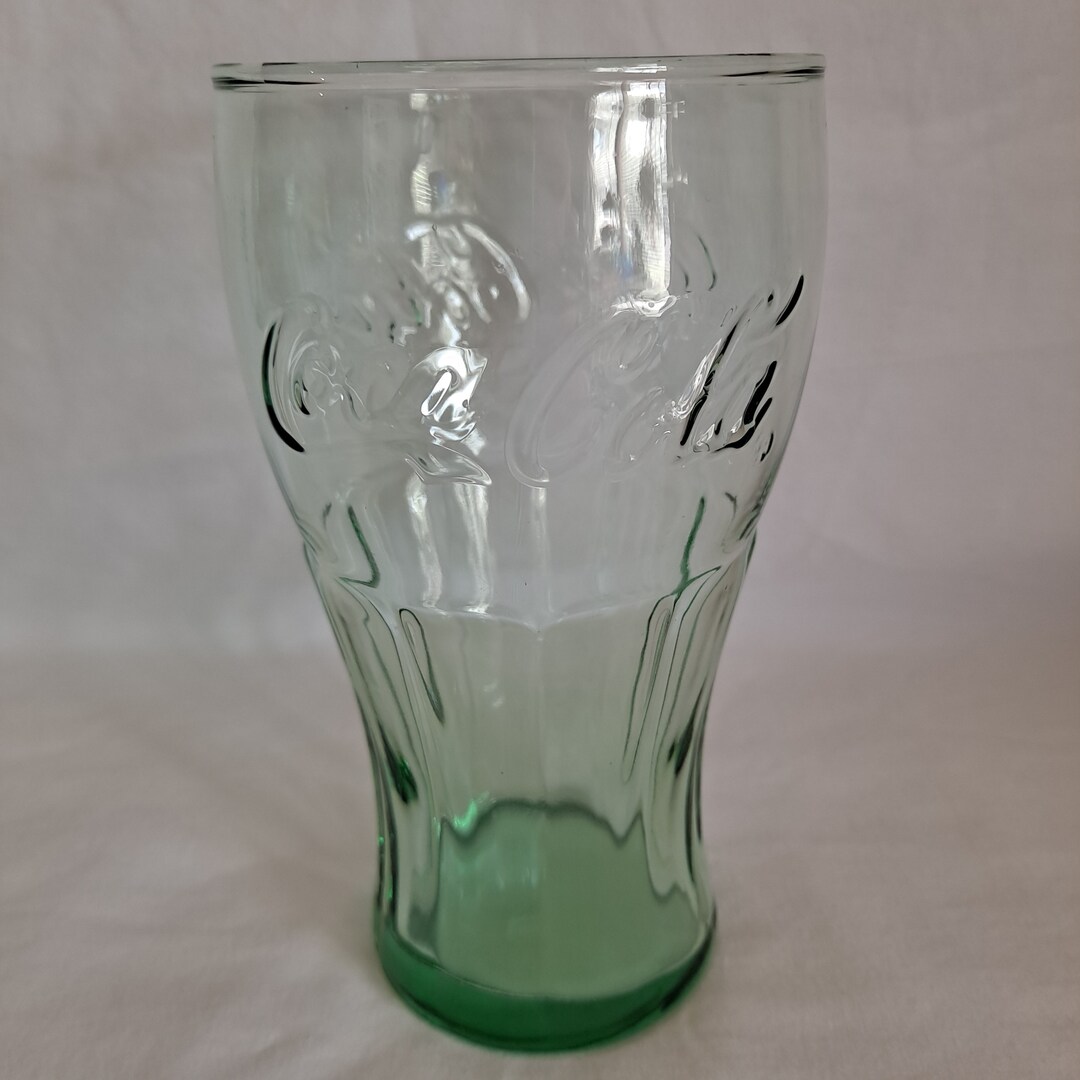 BIG Coca Cola GLASS Coke Tumblers 6 1/2" Cups Green Glass Soda Anchor ...