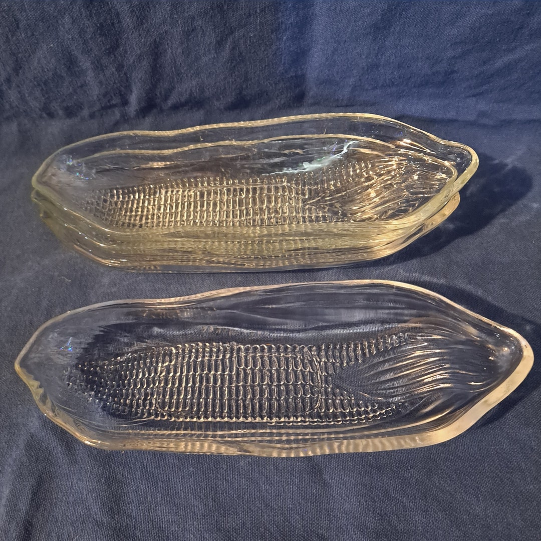 Vintage Lot 4 Clear Glass CORN on the COB HOLERS Tray Serving Dish ...