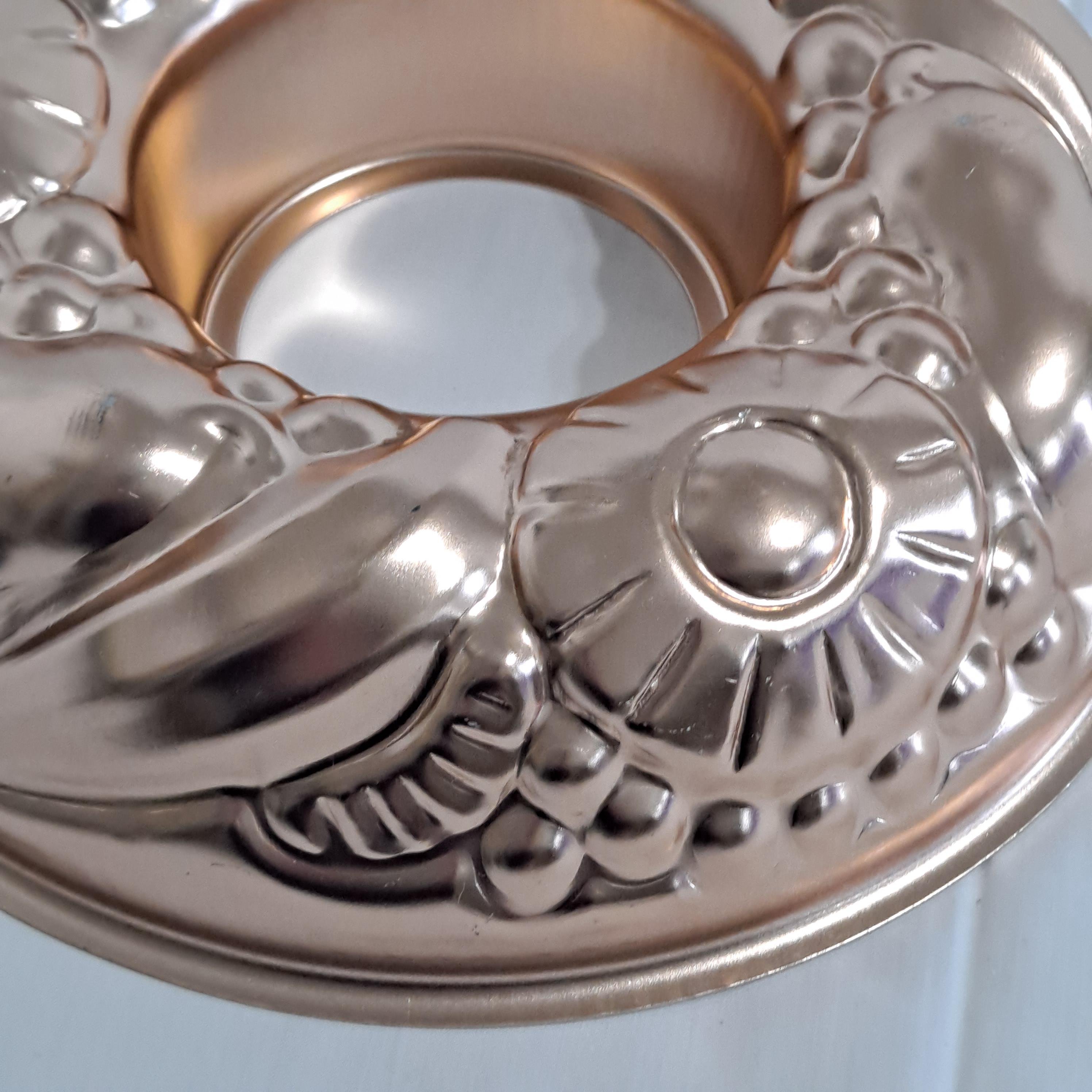 Vintage COPPER Colored Ring MOLD 10" Metal Jello Cake Baking Pan Fruit ...