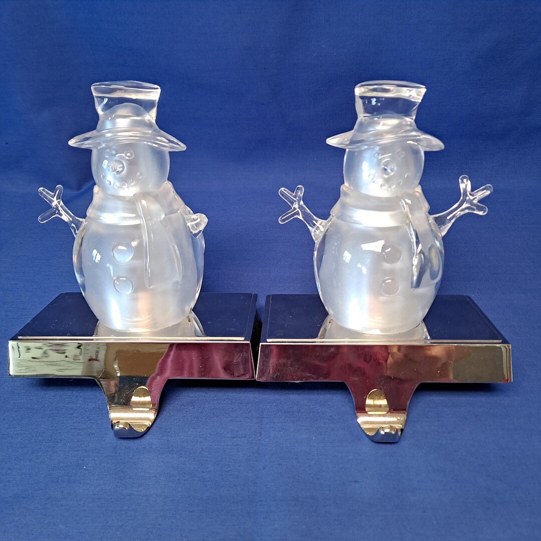 Lot 2 LIGHT-UP Snowman Christmas STOCKING Hangers Mantel Picture Holder ...