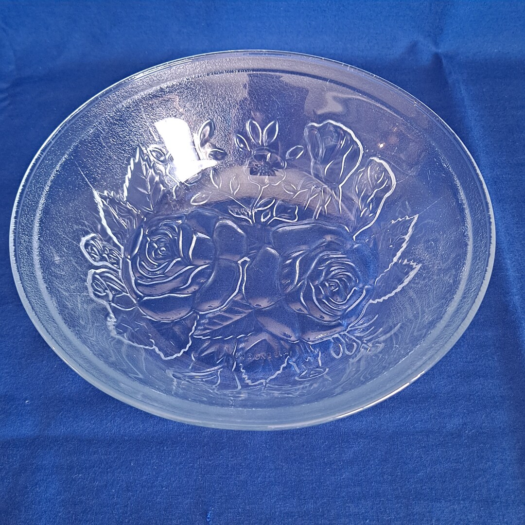 FIRNA Indonesia Glass CANDY BOWL Dish Nut Jar Roses Floral No Lid - Etsy