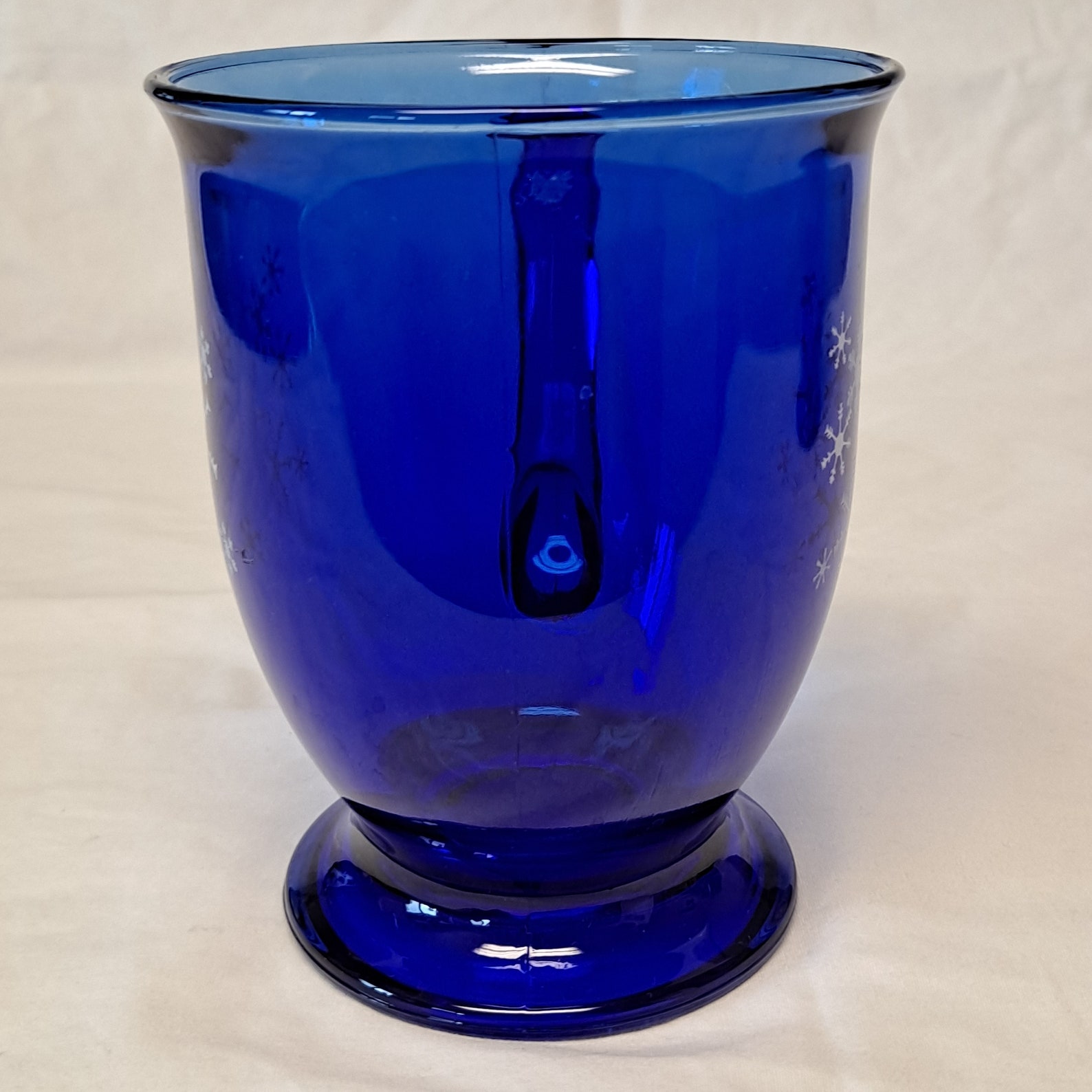 Vintage Lot 2 Cafe COBALT BLUE SNOWFLAKE Pedestal Glass Mug 16 Oz ...