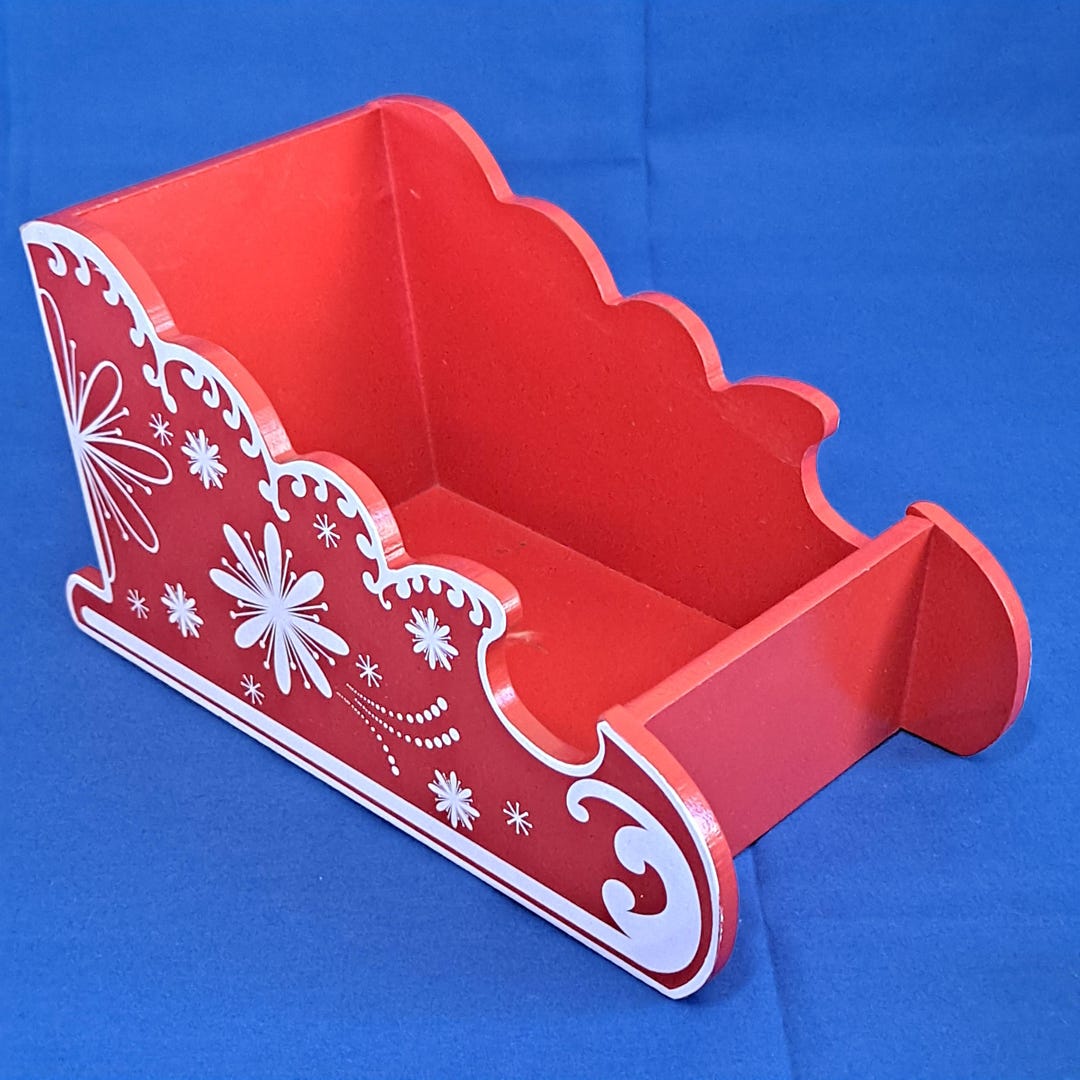 Christmas WOOD SANTA SLEIGH Red Sled Table Tabletop Wooden Decor ...