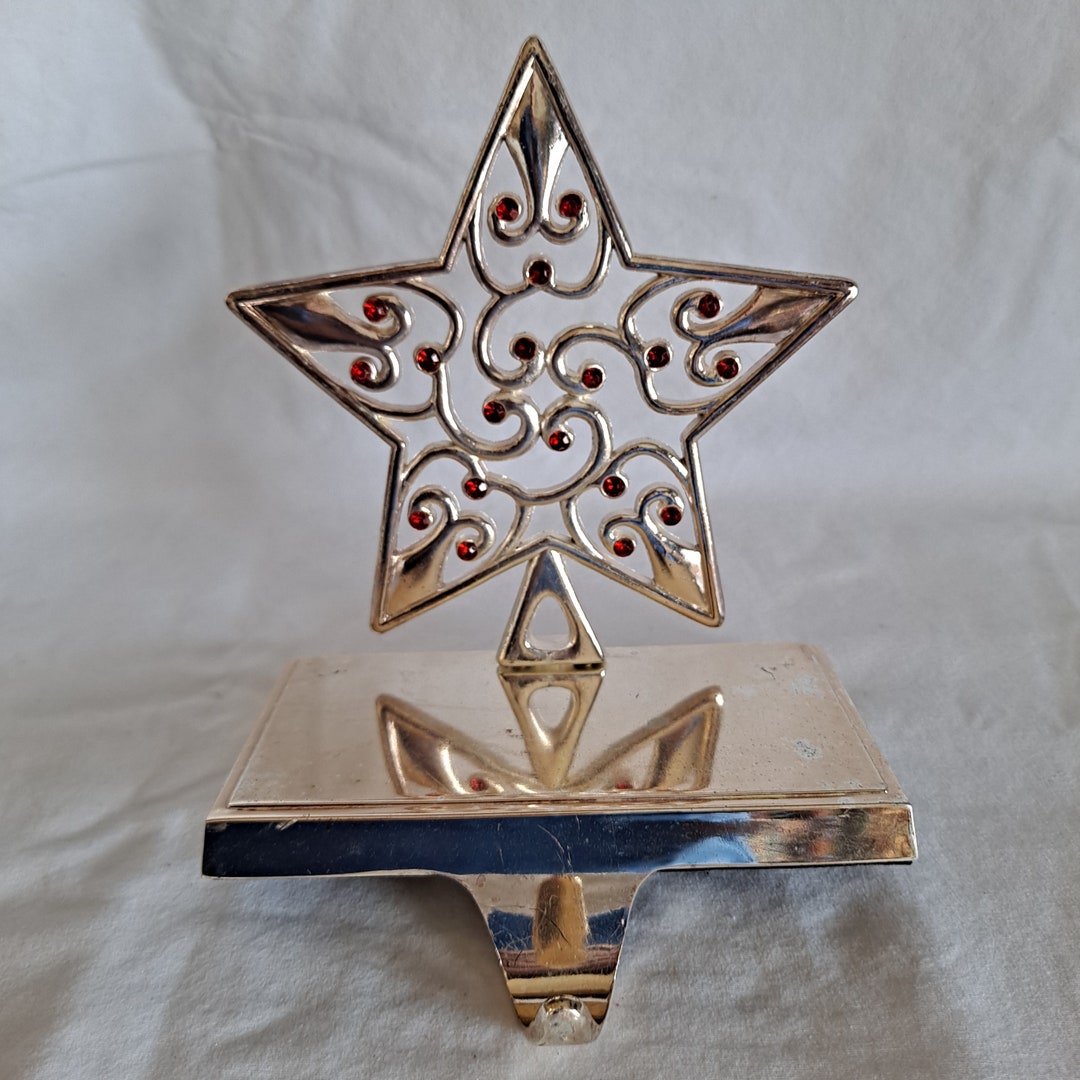 Metal STAR Christmas STOCKING HANGER Mantel Sitter Holder Hook Silver ...