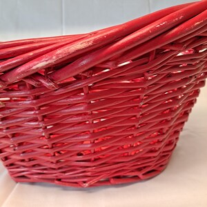 Vintage Red Wicker SMALL LAUNDRY BASKET Handled Oval Clothes Storage ...