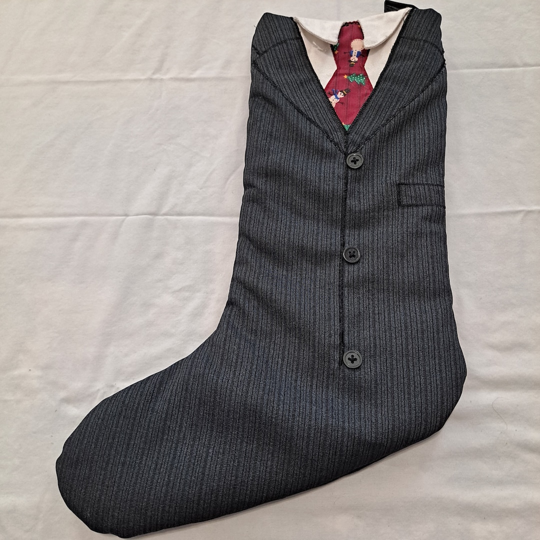 Pinstriped SUIT & TIE Christmass STOCKING Cloth 19" Men Dad Guy Button ...