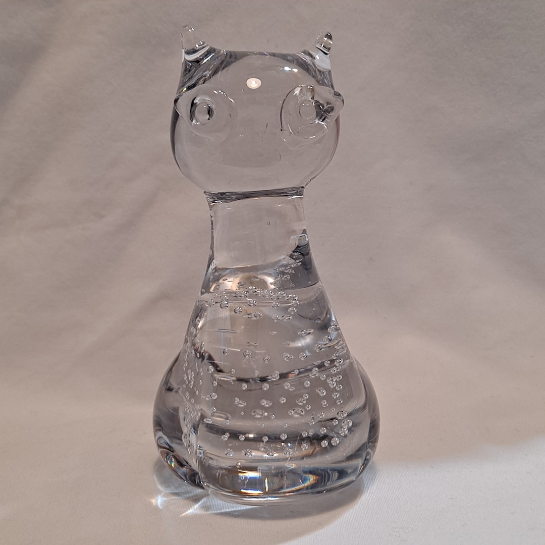 Hand Made CRYSTAL Art GLASS CAT Figurine Clear Bubbles 4 1/4" Tall ...