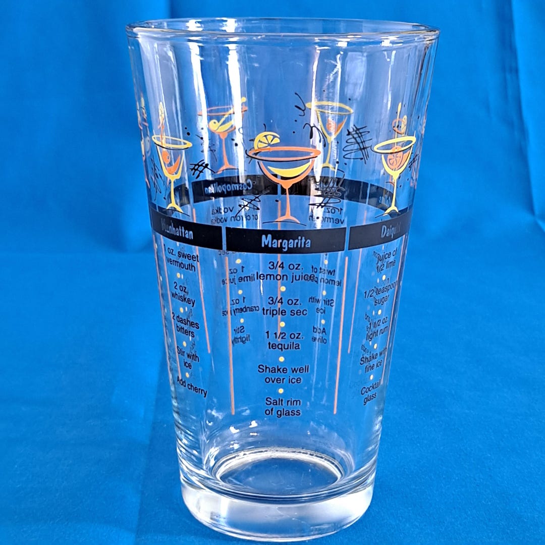 MIXED DRINK Cocktails RECIPE Glass 16 Oz Measuring Barware Tumbler ...