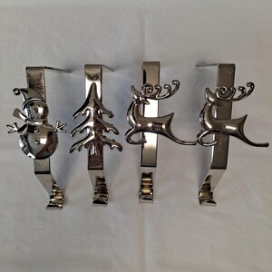 Lot 4 Metal Christmas STOCKING HOLDERS Clips Mantel Hanger Snowman Tree ...