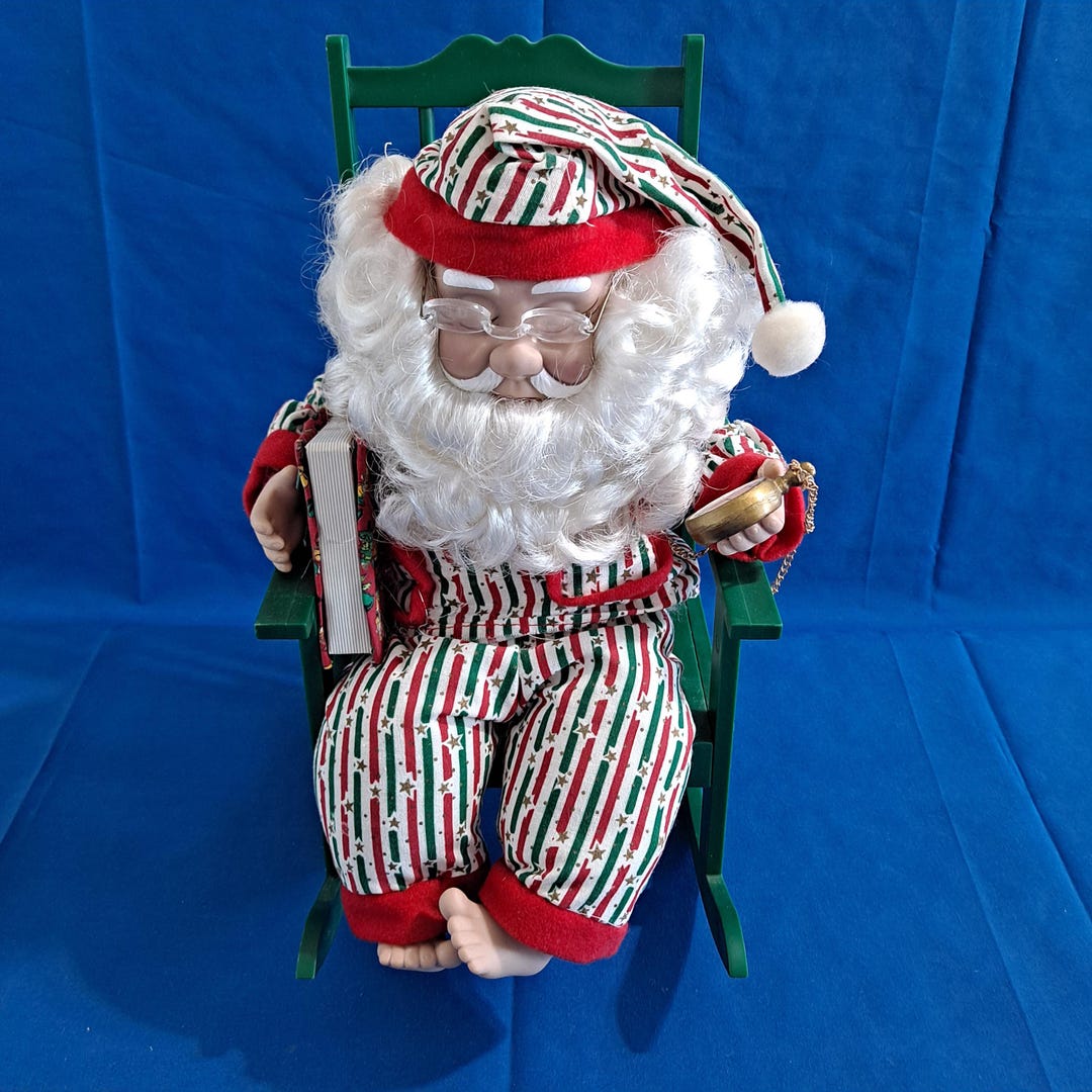 Animated SNORING SANTA in ROCKING Chair Rocks Sleeping Christmas Decor ...