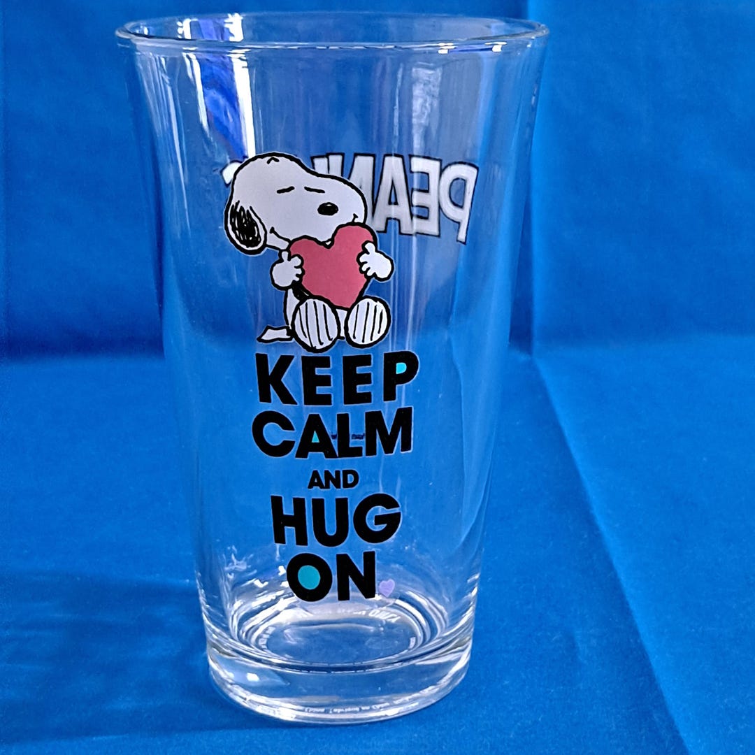 Peanuts SNOOPY Glass 16 Oz Tumbler "keep Calm and Hug On" Heart 16oz ...