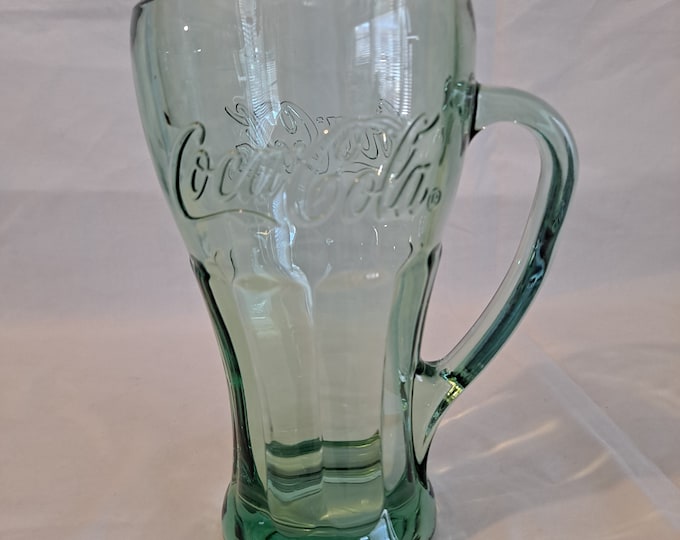 Vintage COCA COLA GLASS Coke Logo Thick Heavy Green Mug Handled 6 1/4 ...
