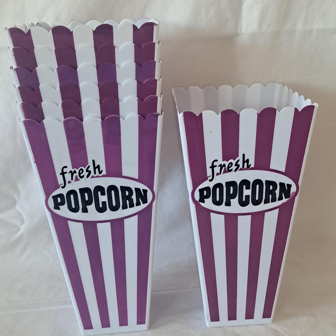 Set 7 Retro FRESHLY Popped POPCORN TUBS Purple White Bowls Bucket Movie Pop Corn Buckets - Etsy