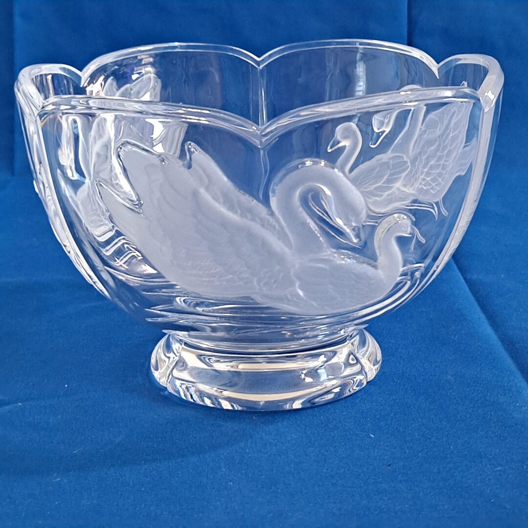Vintage Teleflora Gifts 24% Lead CRYSTAL SWAN BOWL Frosted France ...