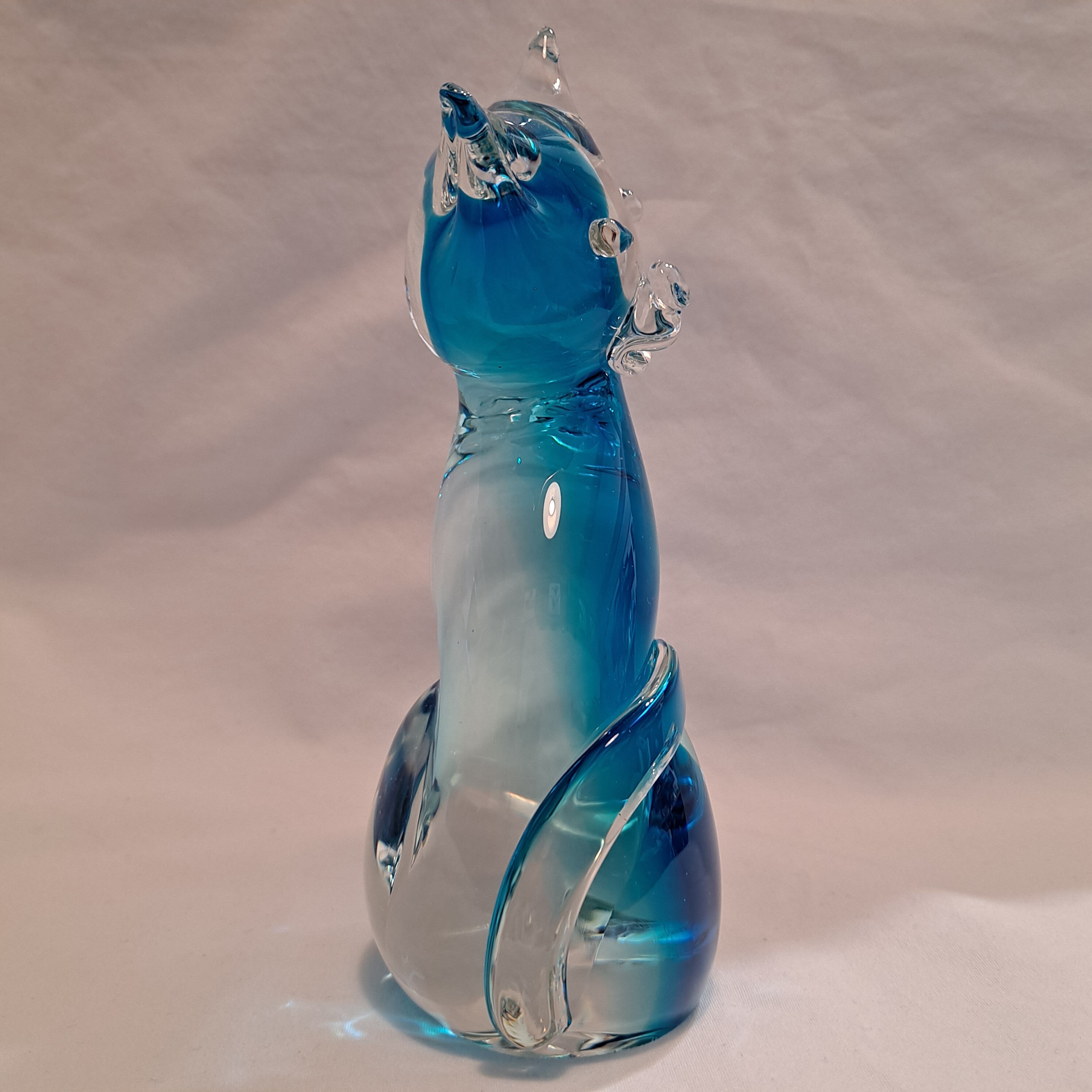 Hand Blown Art GLASS CAT FIGURINE Clear Blue Inner 6 1/2 Tall ...