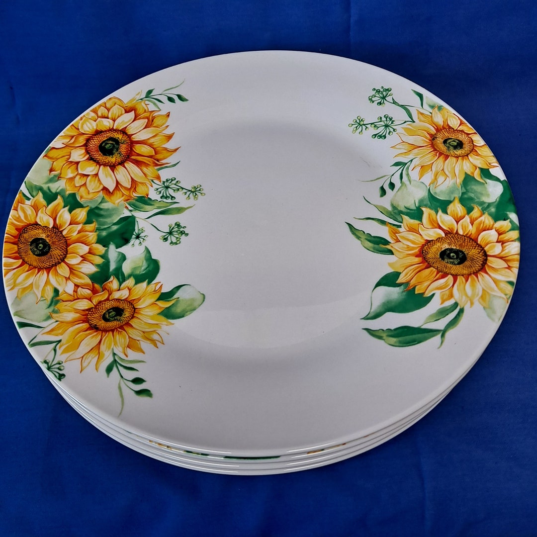 Set 4 Royal Norfolk Dinner PLATES 10 1/2" SUNFLOWER Sun Flower Spring ...